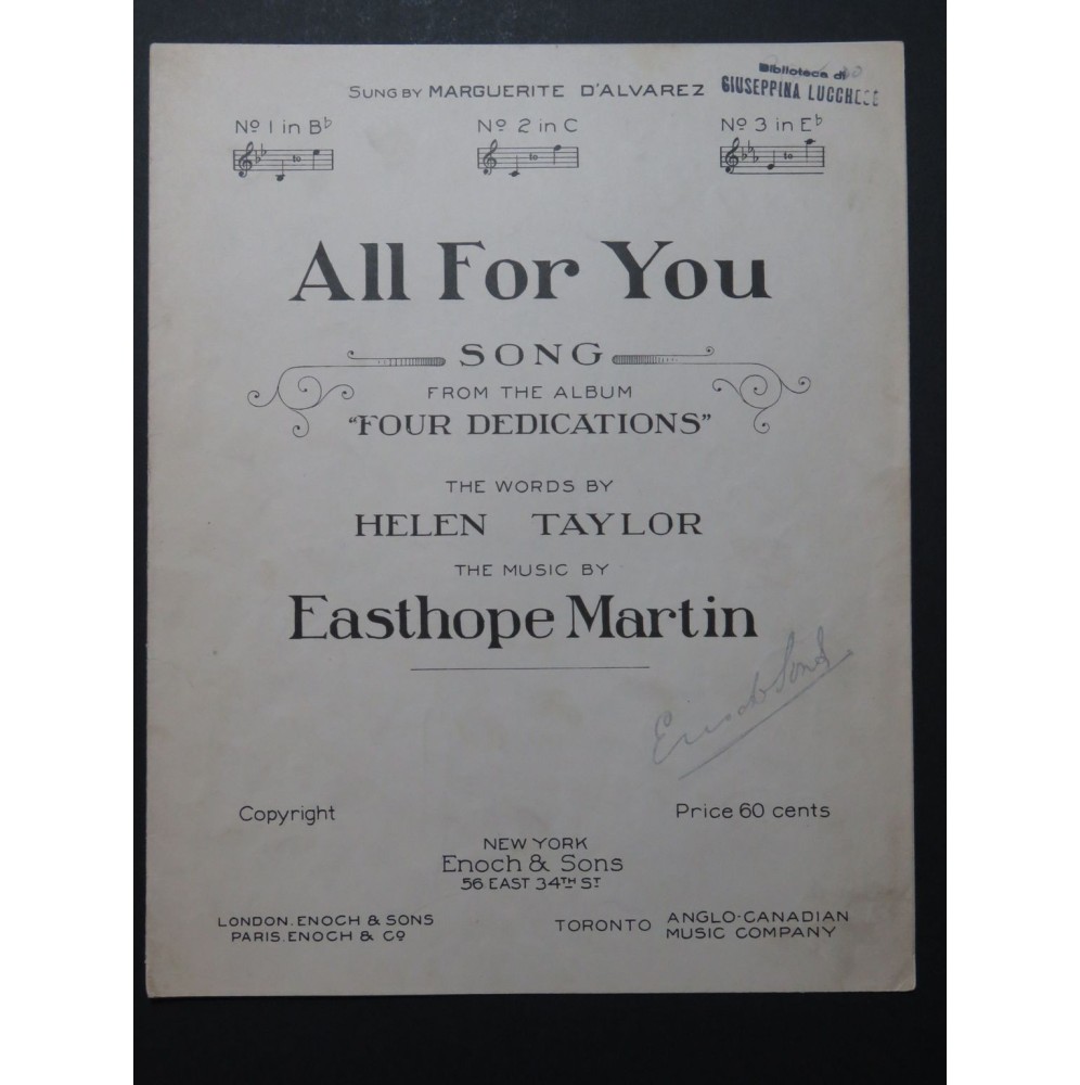 EASTHOPE Martin All For You Chant Piano 1919