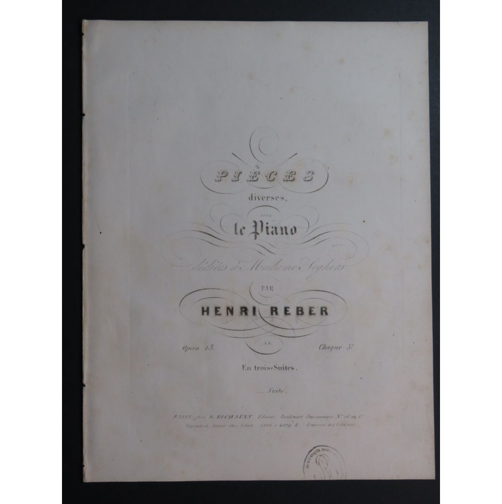 REBER Henri Pièce op 13 No 1 Piano ca1845