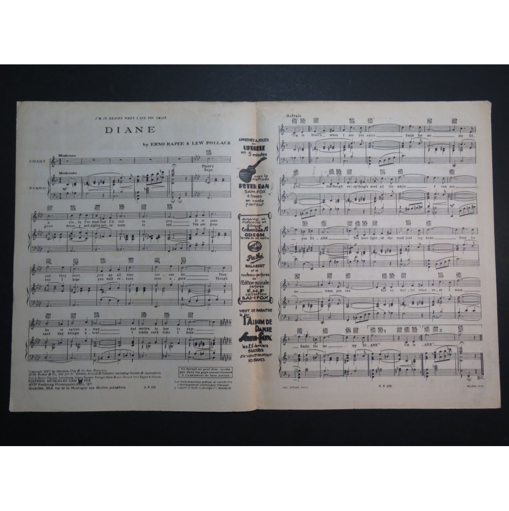 RAPEE Erno POLLACK Lew Diane Chant Piano 1928