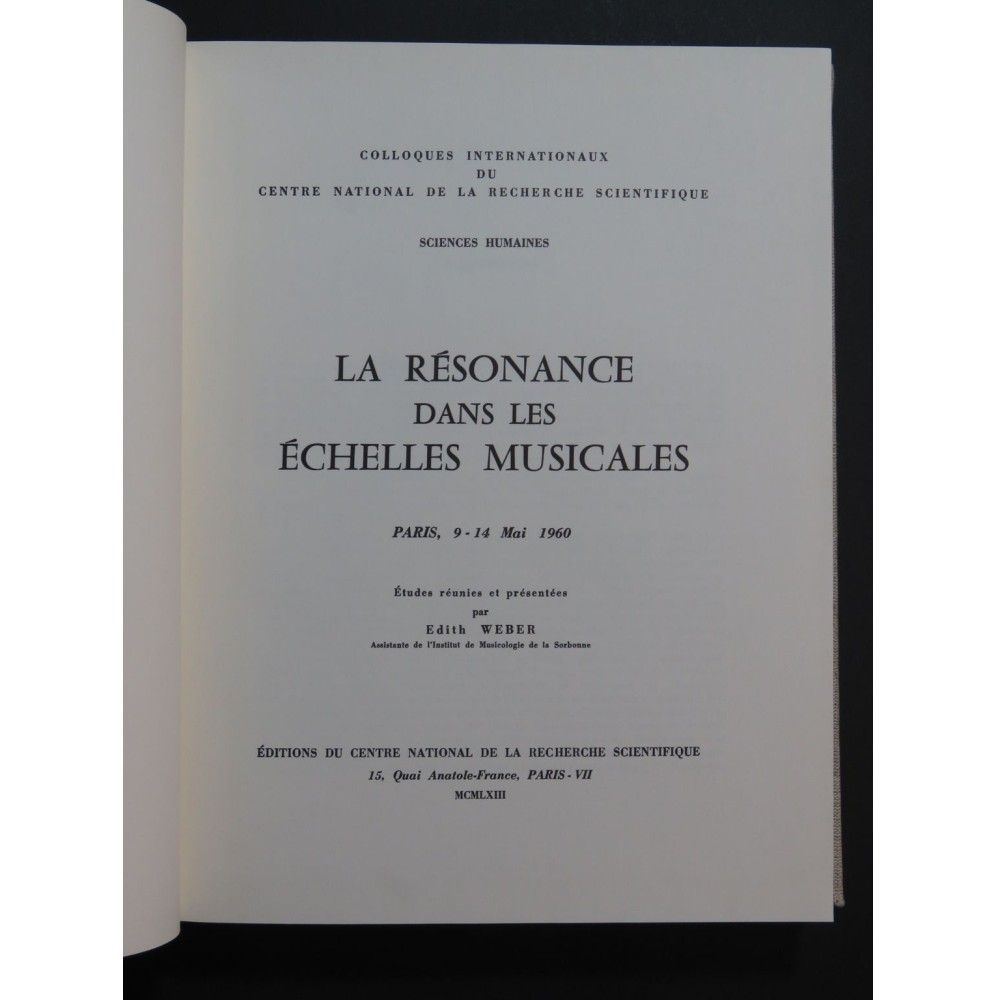 WEBER Edith La Résonance dans les Échelles Musicales 1963
