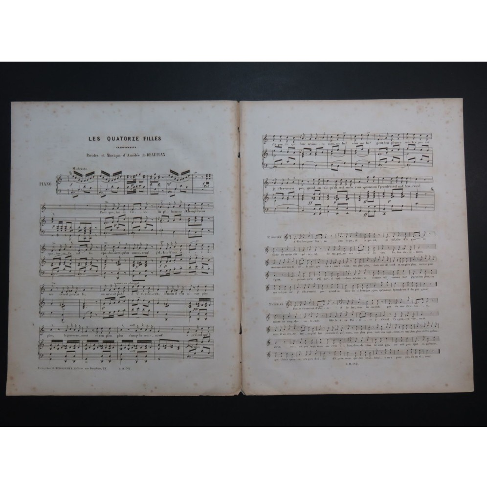 DE BEAUPLAN Amédée Les Quatorze Filles Chant Piano ca1830