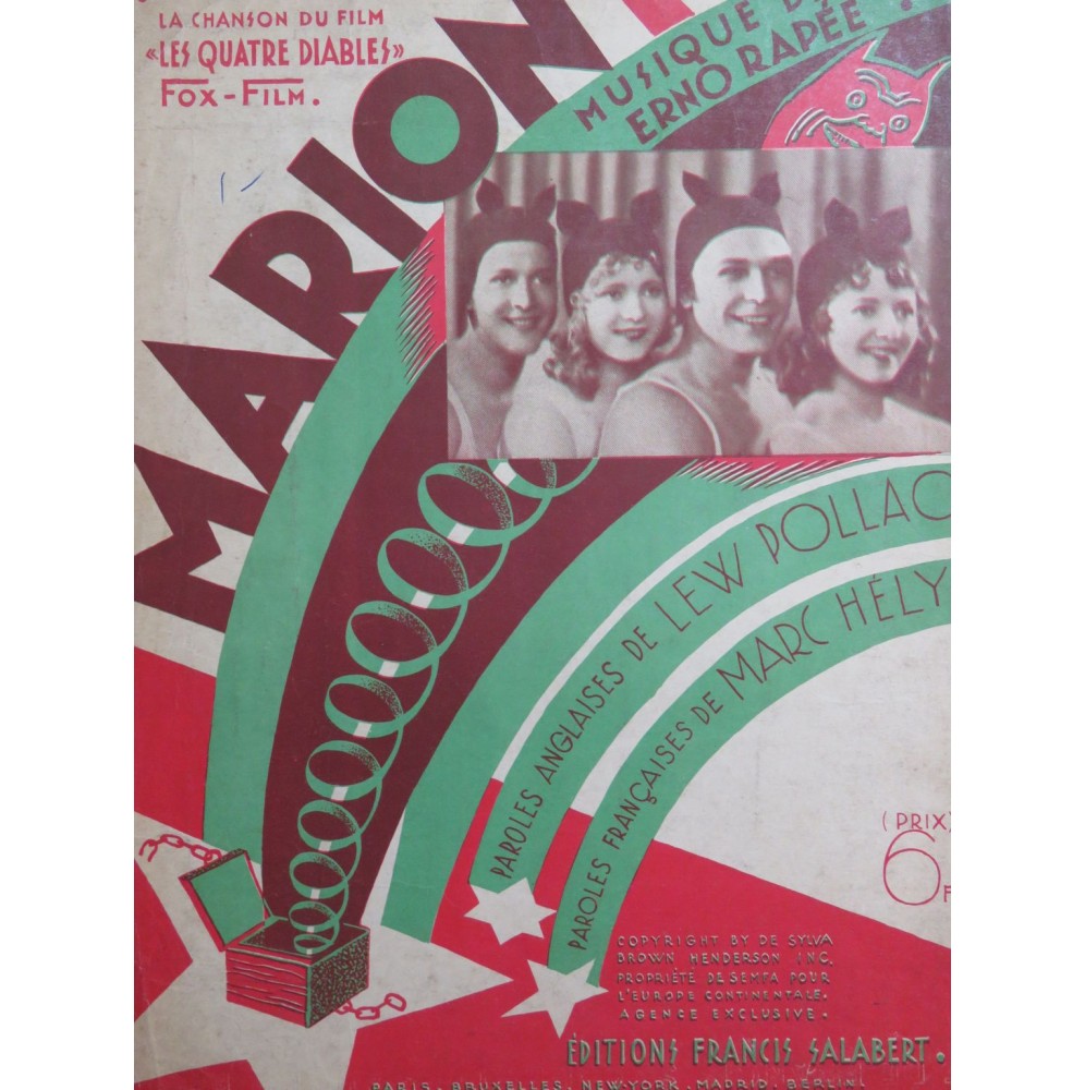 RAPÉE Erno Marion Chant Piano 1929