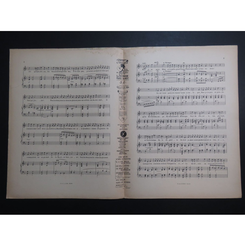 MESSAGER André Tous les deux me plaisent Chant Piano 1928