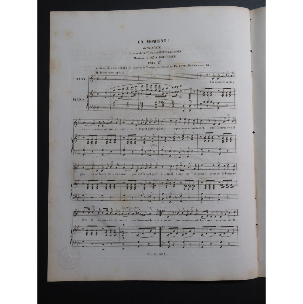 BOIELDIEU Adrien Un Moment Chant Piano ca1830
