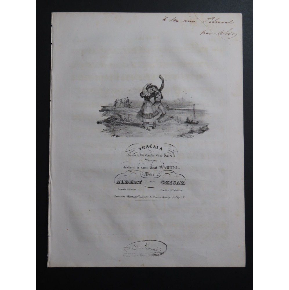 GRISAR Albert Tragala Dédicace Chant Piano 1834