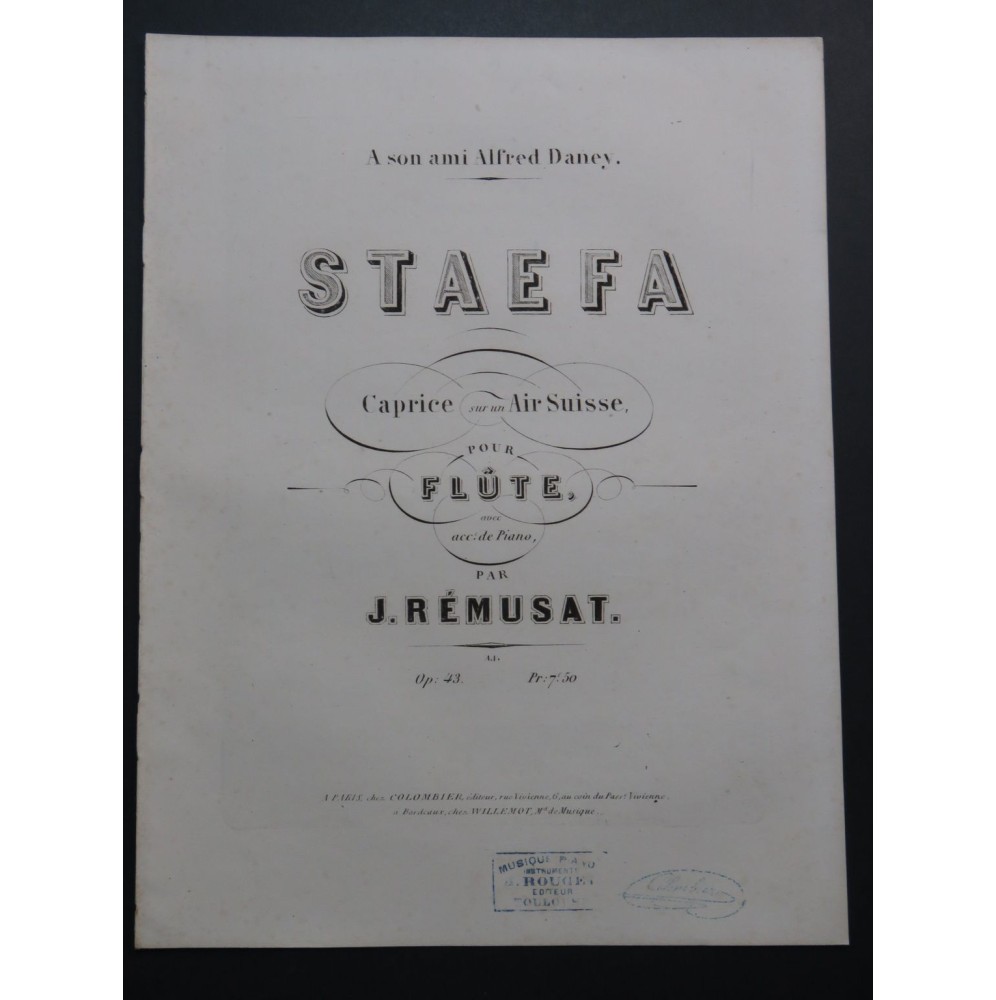 RÉMUSAT Jean Staefa Caprice Air Suisse op 43 Piano Flûte ca1860