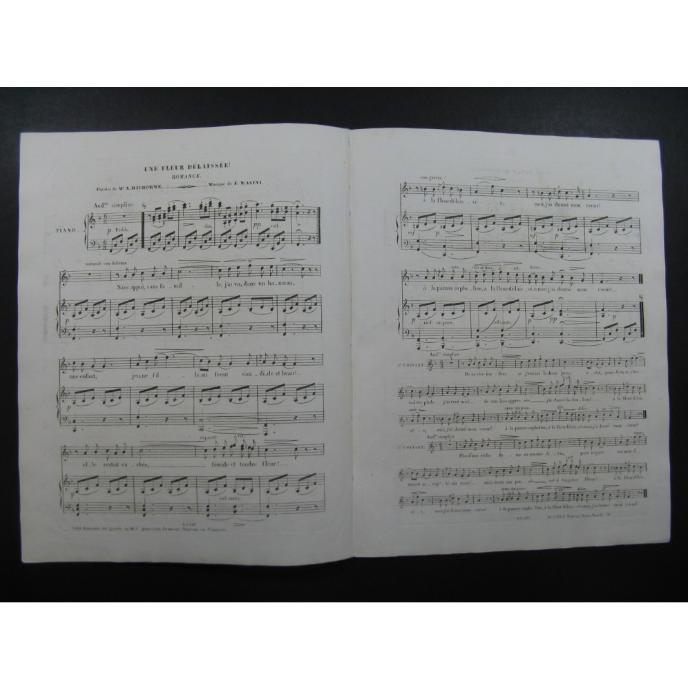 MASINI Francesco Une Fleur Délaissée Chant Piano ca1845