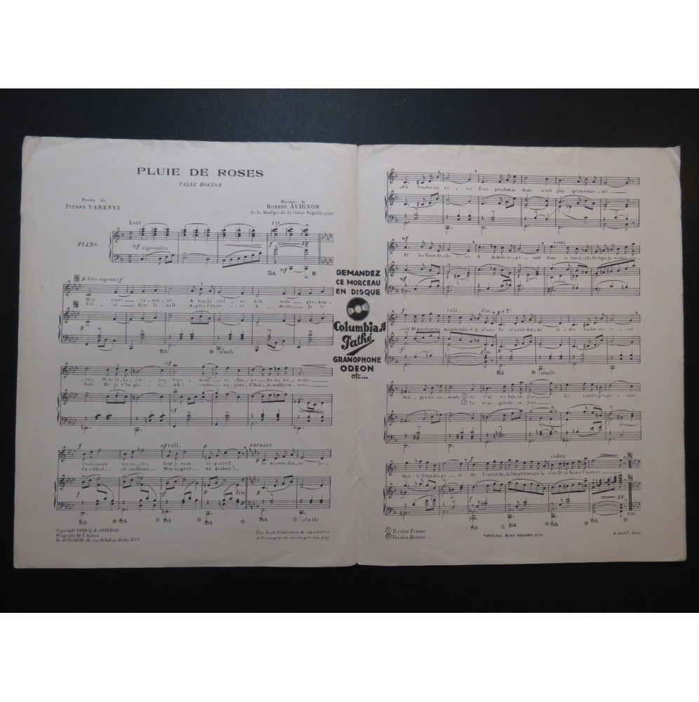 AVIGNON Robert Pluie de Roses Chant Piano 1929