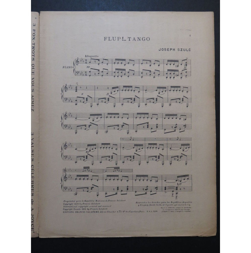 SZULC Joseph Flup! Tango Piano 1919