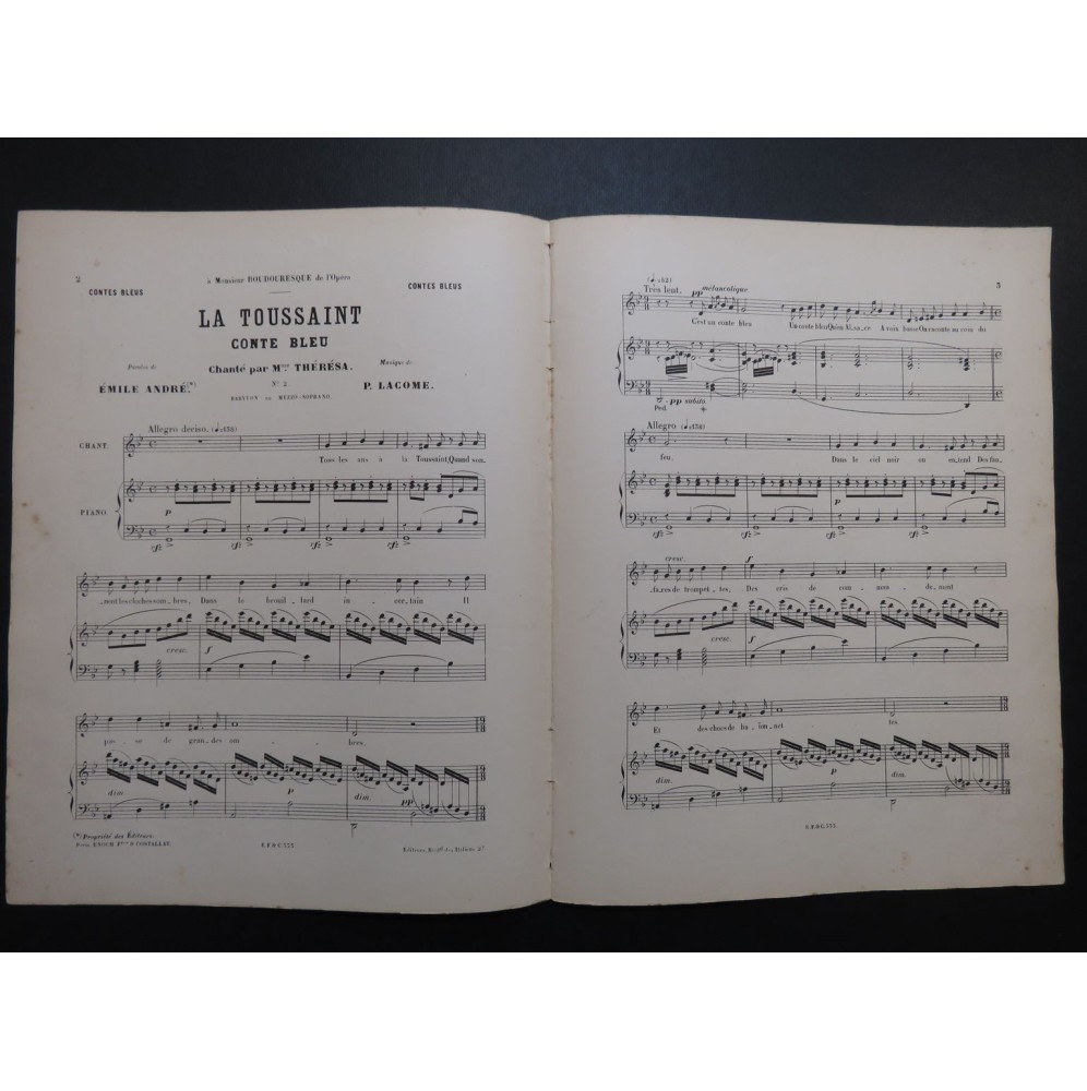 LACOME Paul La Toussaint Chant Piano ca1881